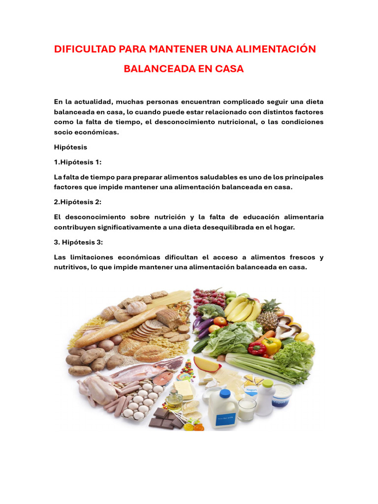 Dificultad para Mantener Una Alimentación Balanceada en Casa | PDF