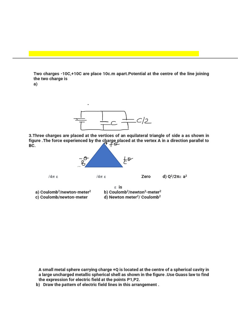 Class 12 Physics Periodic Test 1 Paper | PDF | Capacitor | Capacitance