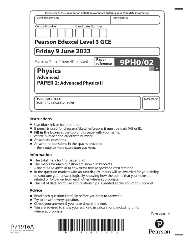 A Level Edexcel Physics June 23 QP2 | PDF | Polarization (Waves) | Angle