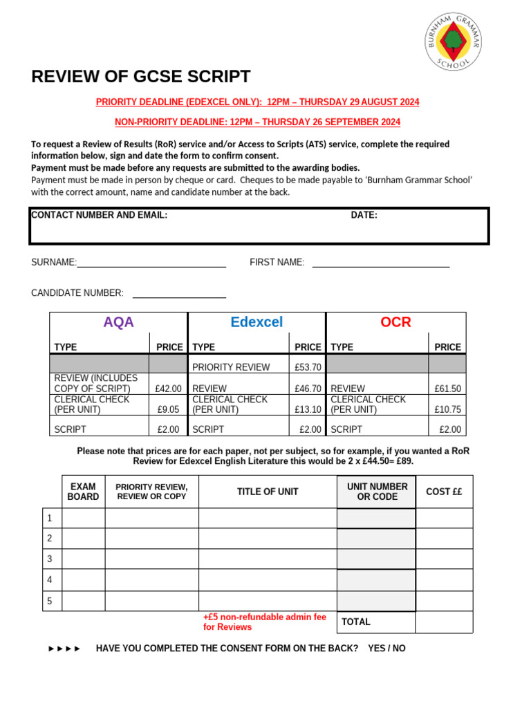 GCSE Review of Results Form 2024 V2 | PDF | Student Assessment And ...