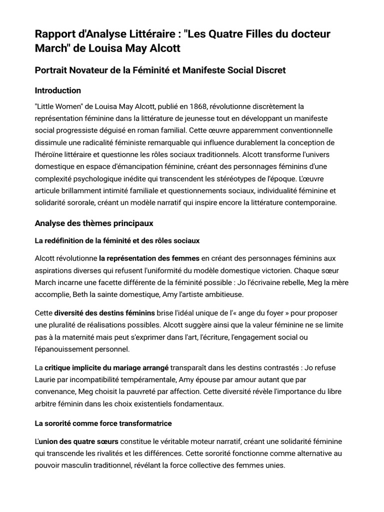 Analyse des Femmes dans "Les Quatre Filles" | PDF | Féminisme | Études ...