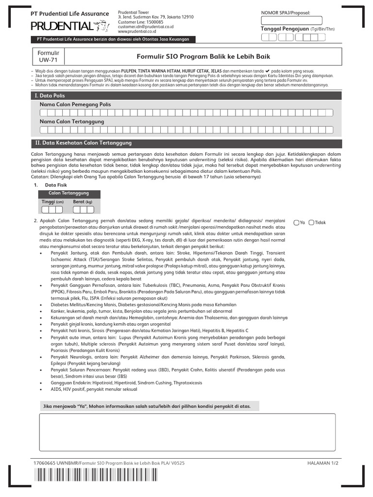 UW71 Formulir SIO Program Balik Ke Lebih Baik PLA V0525 | PDF