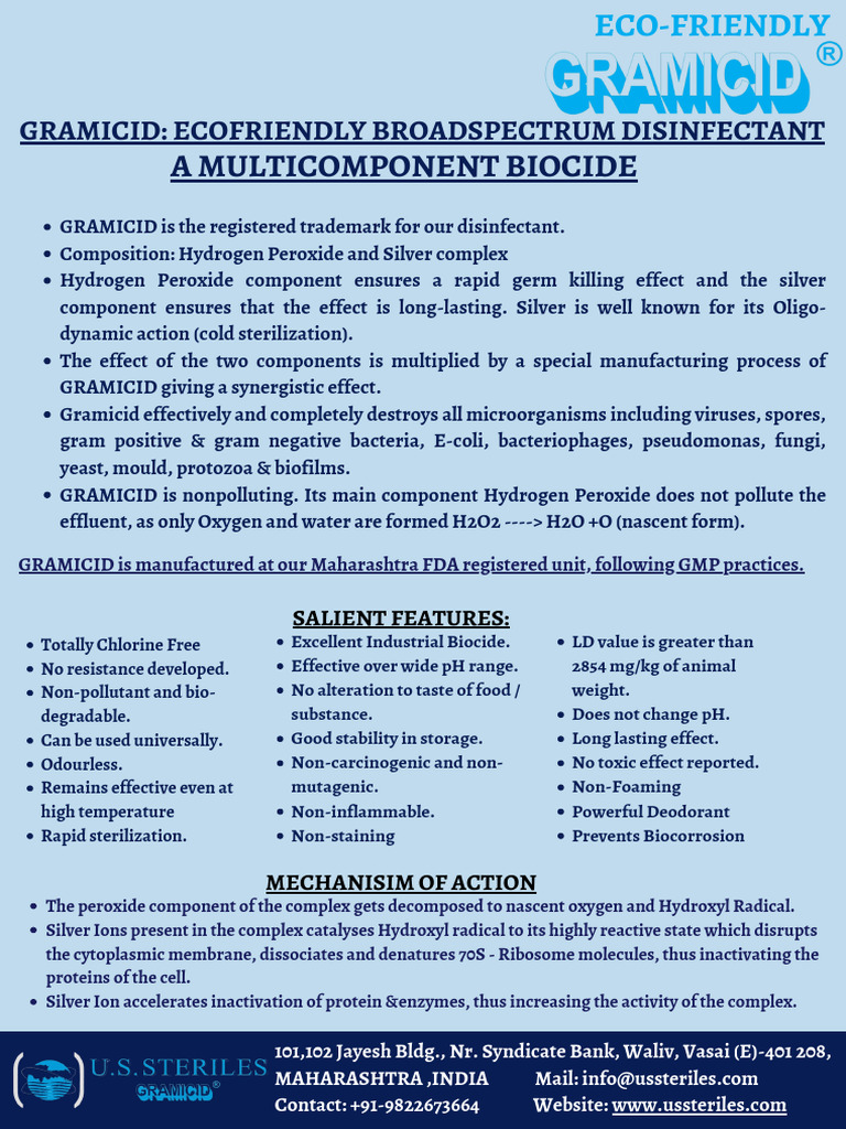 GRAMICID ECO-FRIENDLY Literature | PDF | Hydrogen Peroxide | Disinfectant