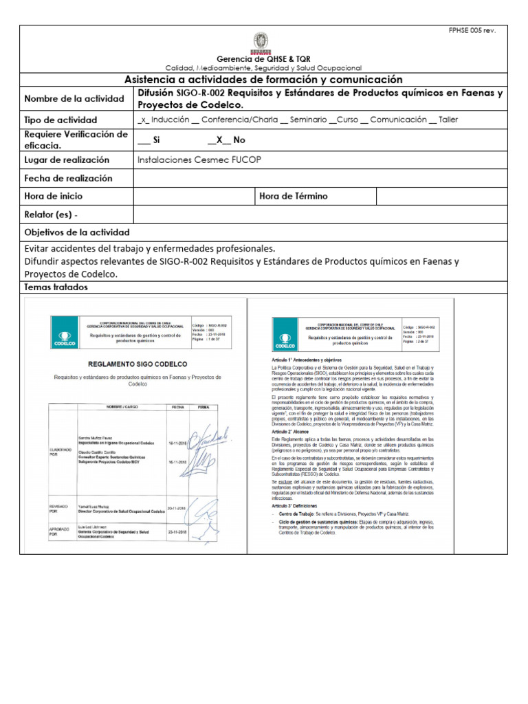 Difusión SIGO-R-002 Requisitos y Estándares de Prod. Químicos en Faenas ...