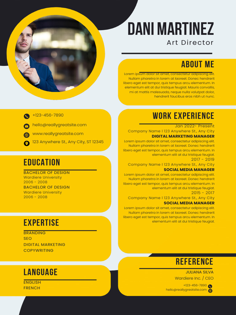 Black and Yellow Simple CV Resume PDF | PDF