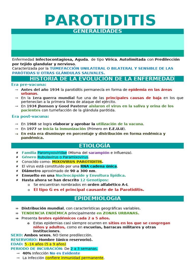 Parotiditis: Epidemiología y Tratamiento | PDF | Medicina | Inmunología