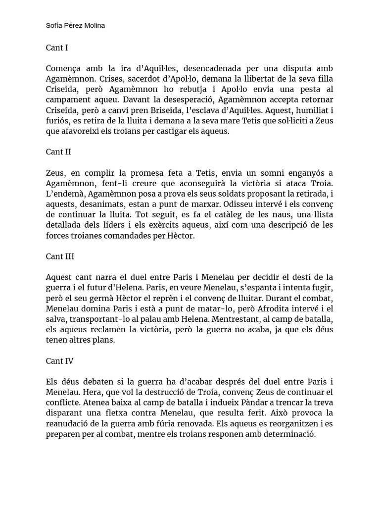 Íliada Resums Cants | PDF