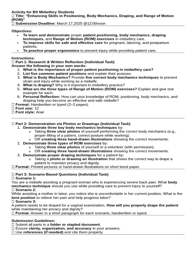 CP100 Activity For BS Midwifery Students | PDF | Midwifery | Childbirth