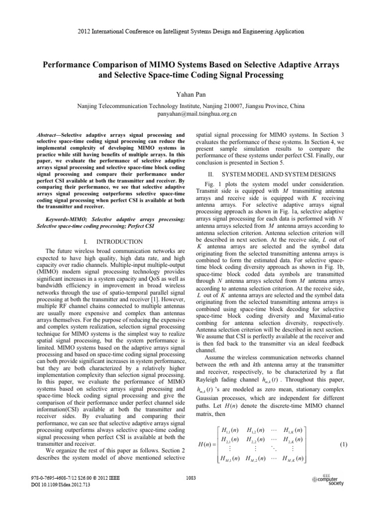 7 Performance Comparison of MIMO Systems Based On Selective Adaptive Arrays | PDF | Mimo | Radio