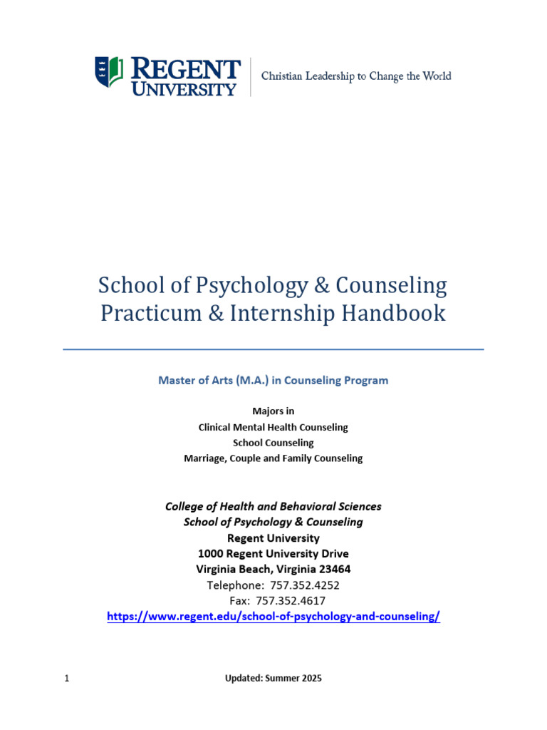 MA Practicum & Internship Handbook | PDF | Counseling Psychology | School Counselor