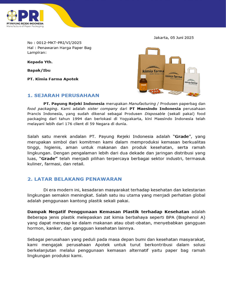 Penawaran Harga Paper Bag Apotek Kimia Farma | PDF