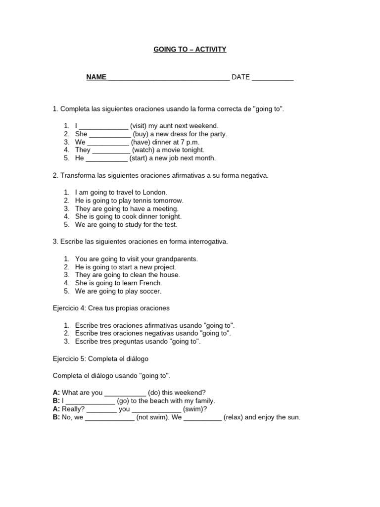 Going to Activities Worksheet | PDF