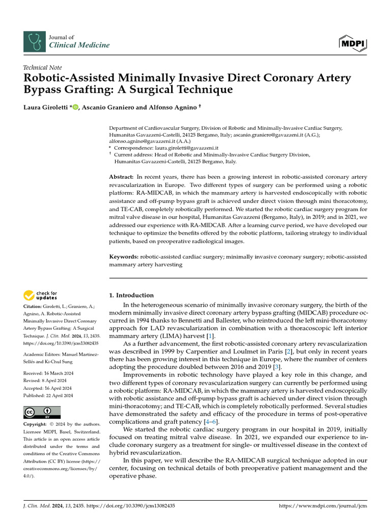 Robotic Assisted Minimally Invasive Direct Coronary Artery Bypass ...