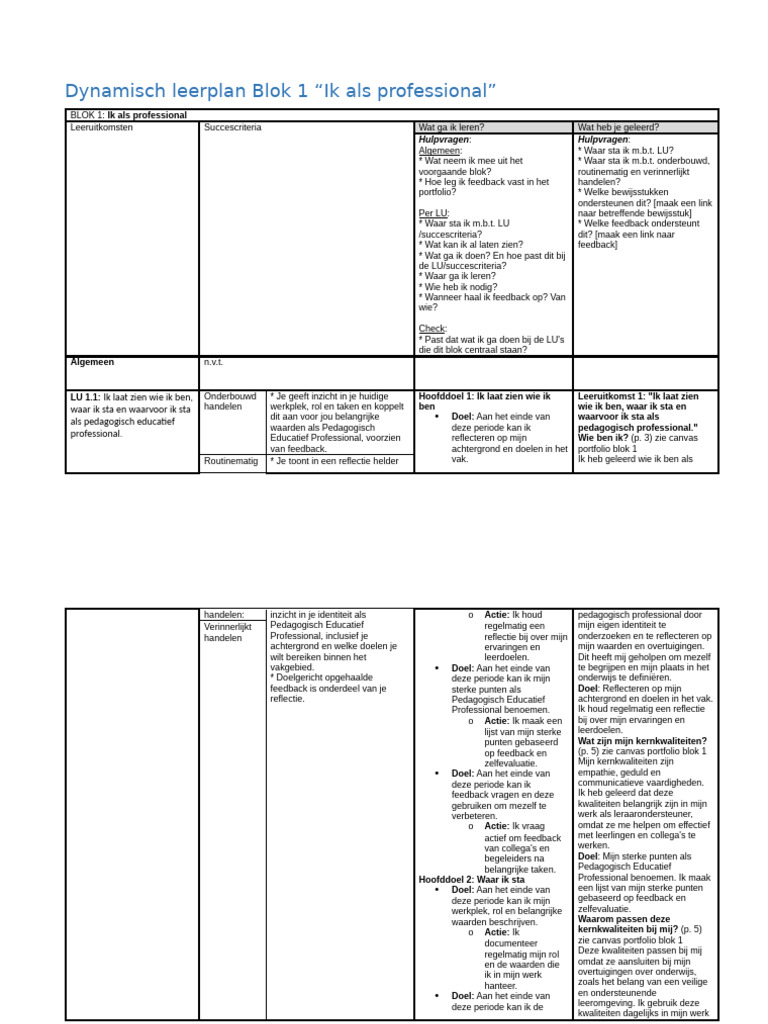 BLOK 1 Dynamisch Leerplan | PDF