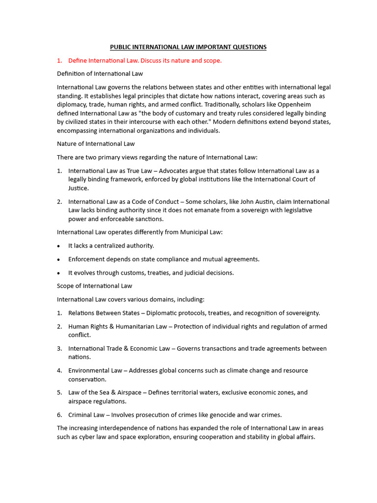 Public International Law Important Questions | PDF | International Law ...