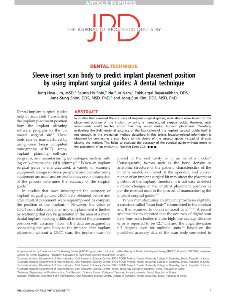Sleeve Insert Scan Body To Predict Implant Placement Position | PDF ...