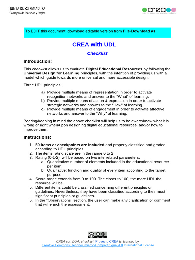 English Checklist CREA_DUA_v1 (2) | PDF | Information | Icon (Computing)