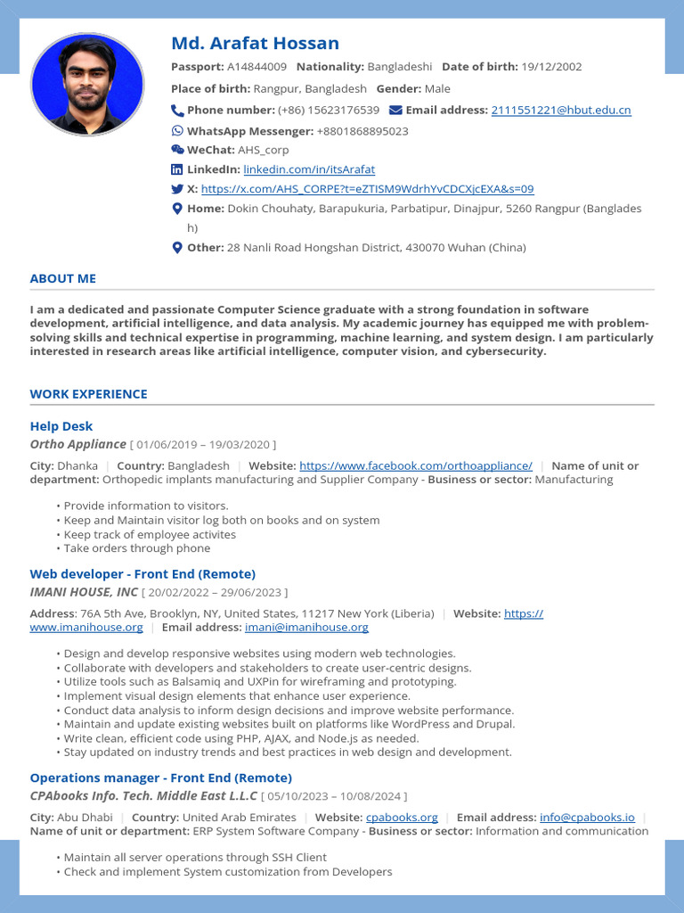 Resume of MD Arafat Hossan | PDF | Computing