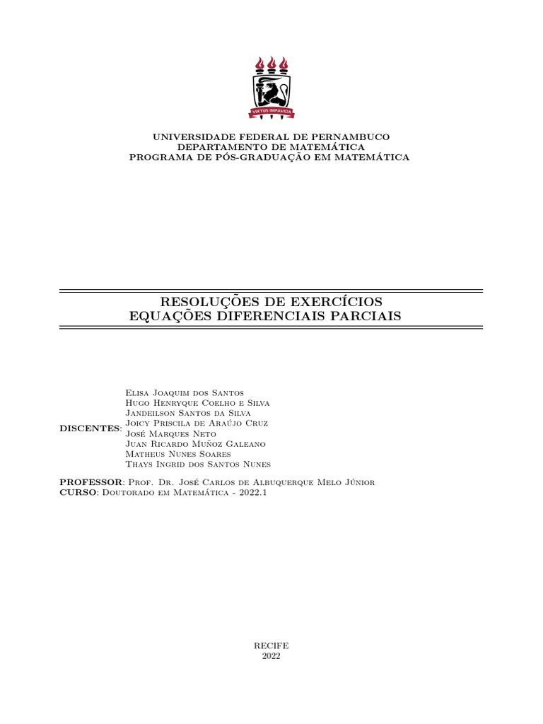 Lista de Exerc Cios EDP 2022 1 | PDF | Derivado | Conceitos matemáticos