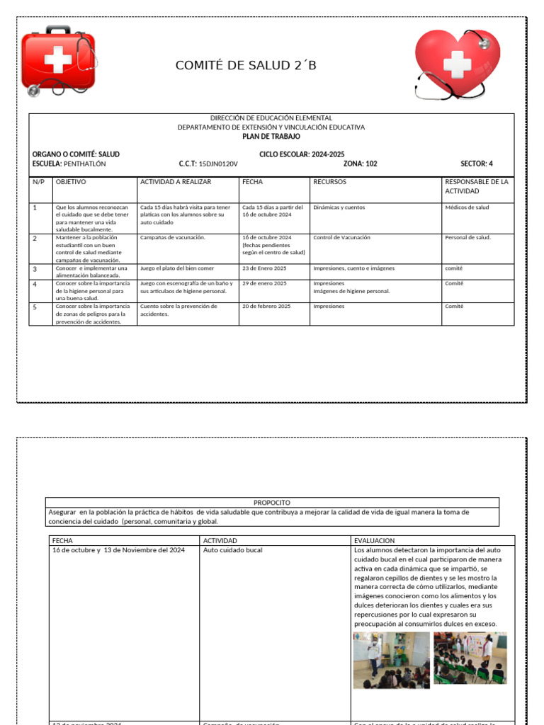 Plan de Trabajo Comité Salud Escolar 2024-2025 | PDF | Higiene