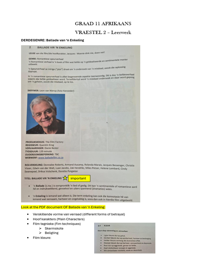 GRAAD 11 AFR Vraestel 2 - Leerwerk | PDF