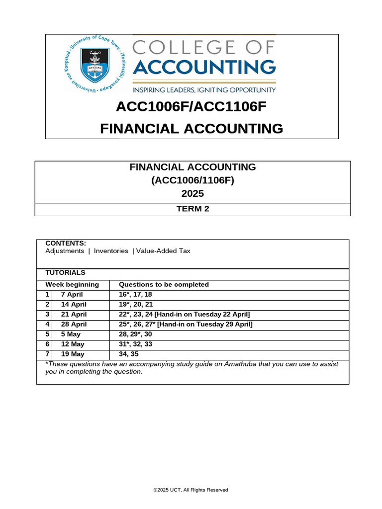 2025 - Week 6 Tutorials | PDF | Bookkeeping | Debits And Credits