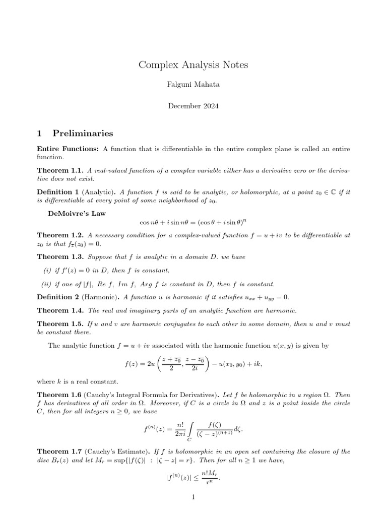 Complex Analysis Notes | PDF | Holomorphic Function | Complex Analysis