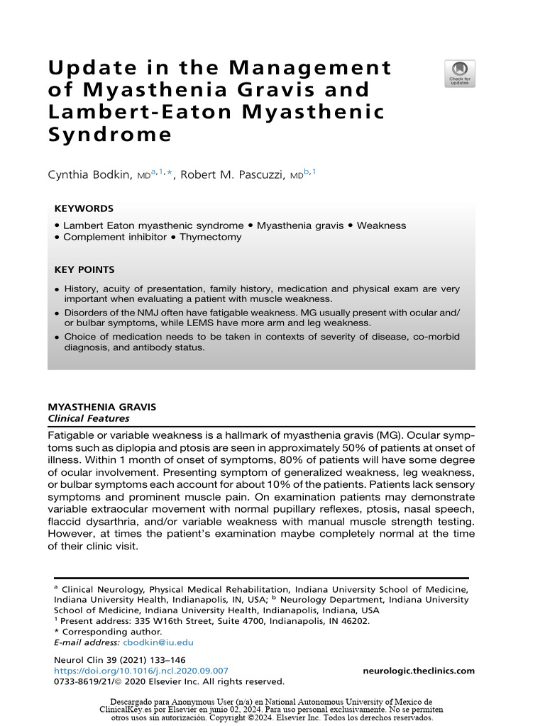 Update in The Management of Myasthenia Gravis and Lambert-Eaton Myasthenic Syndrome | PDF ...