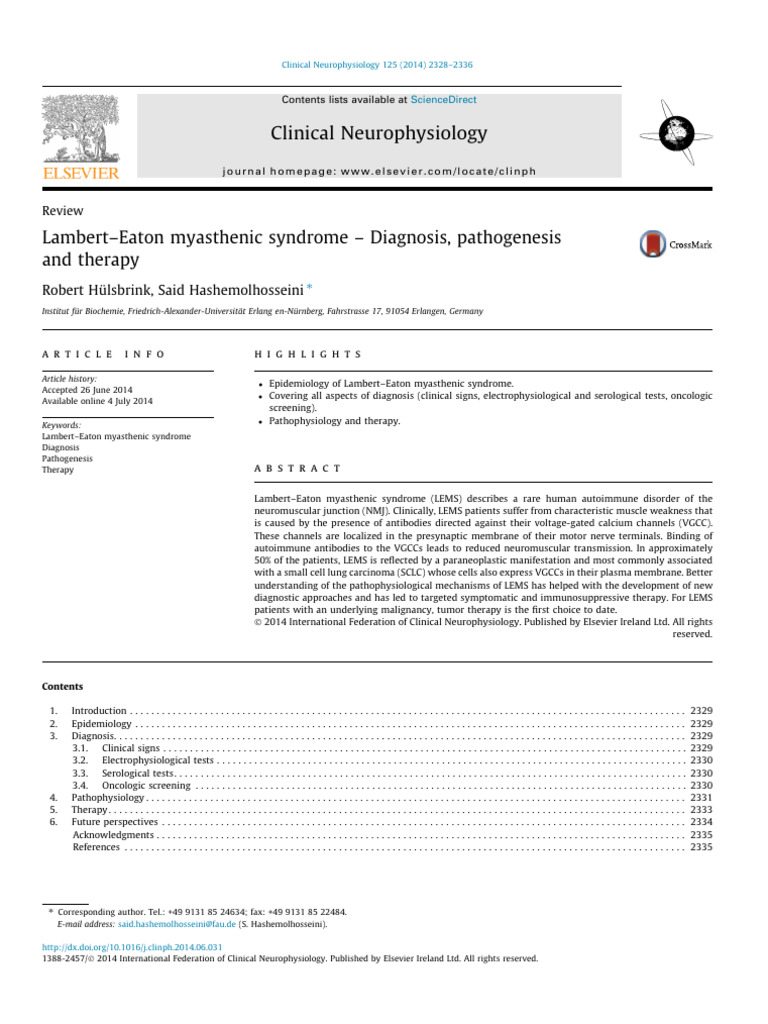 Lambert-Eaton Myasthenic Syndrome - Diagnosis, Pathogenesis and Therapy ...