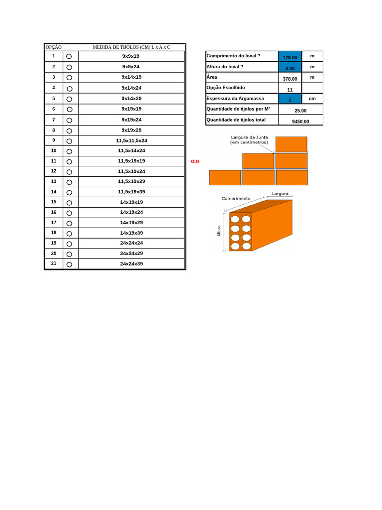 Planilha para Calculo de Tijolos | PDF