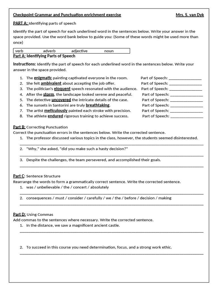 Grammar and Punctuation Practice Exercise | PDF | Part Of Speech ...
