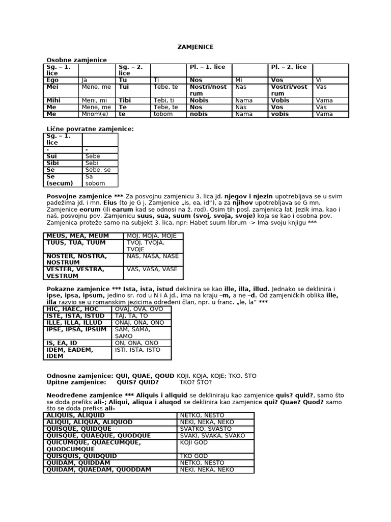 LATINSKI Zamjenice | PDF