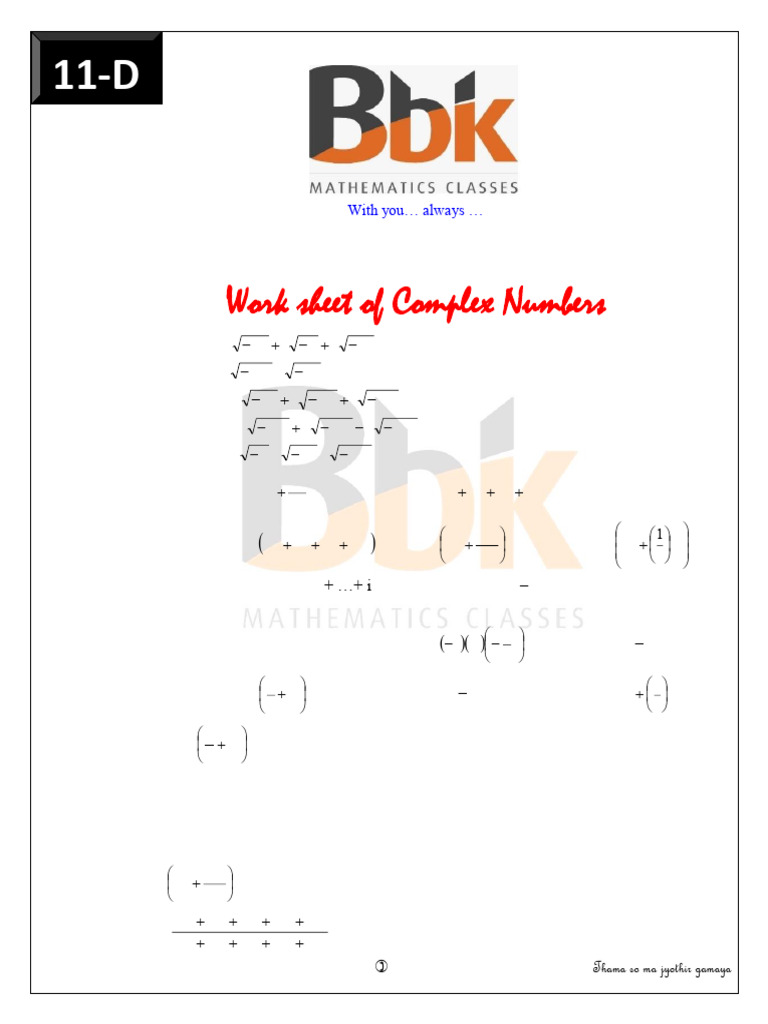 Complex Numbers Worksheet for Class 11 | PDF | Complex Number | Numbers
