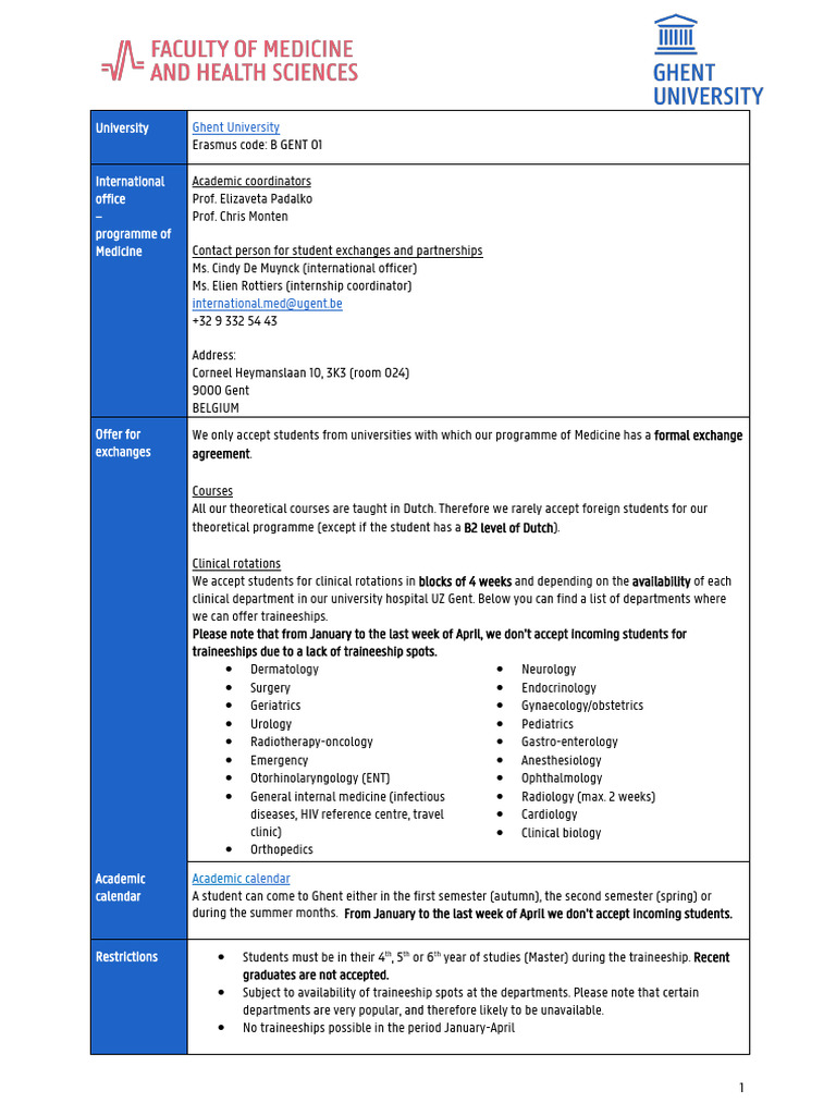 Ghent University - Medicine - Fact Sheet 2024 | PDF | Medicine | Health ...