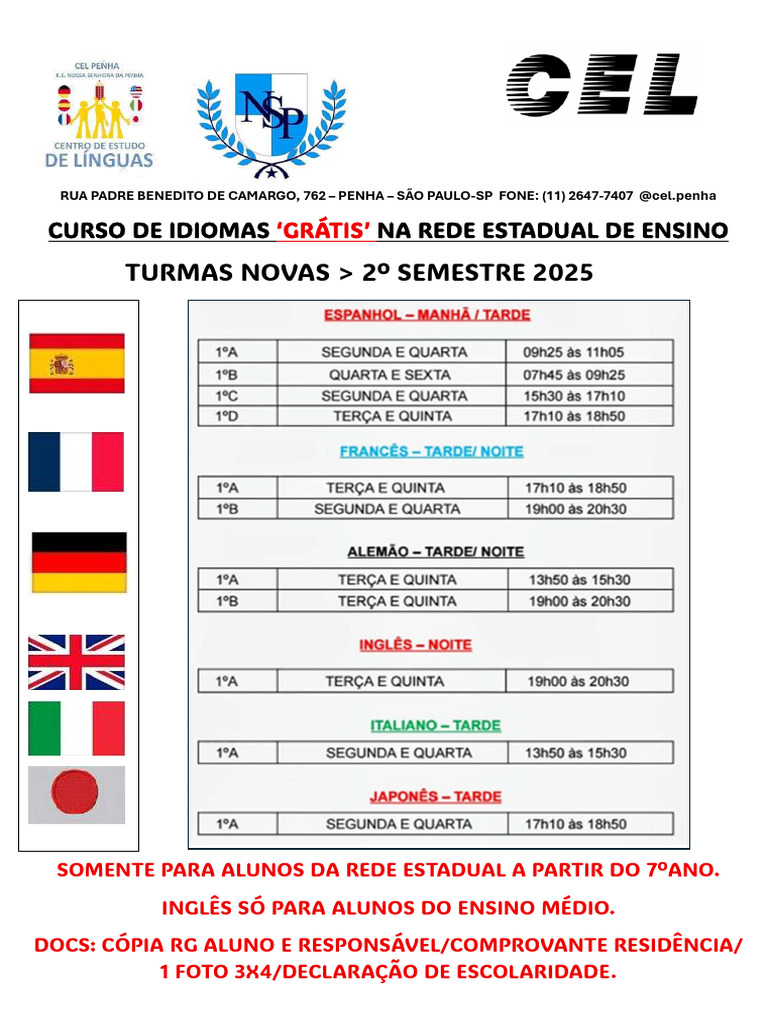 Matrículas 2SEM CEL 2025 | PDF
