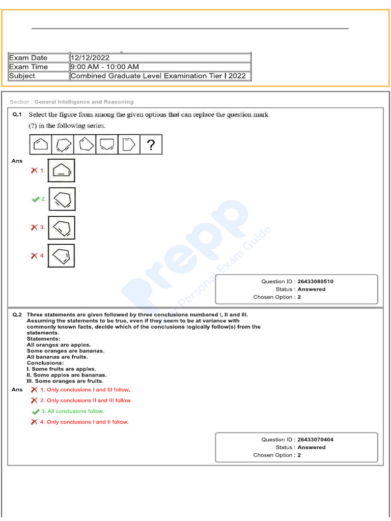 SSC CGL 2022 Tier 1 December 12, 2022 Shift 1 Question Paper | PDF