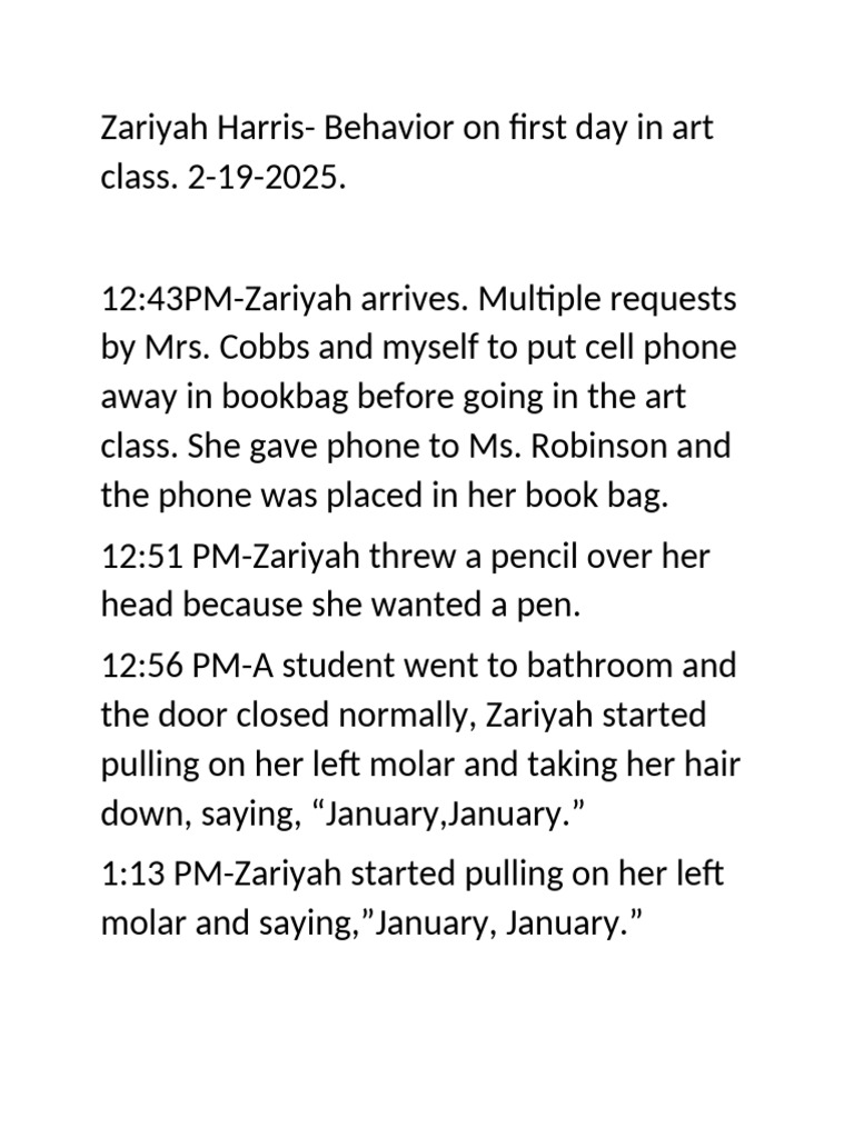 Zariyah Harris First Day in Art Class | PDF