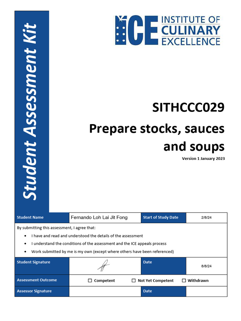 Assessment 07 SITHCCC029 Prepare Stocks, Sauces and Soups v1-2 | PDF ...