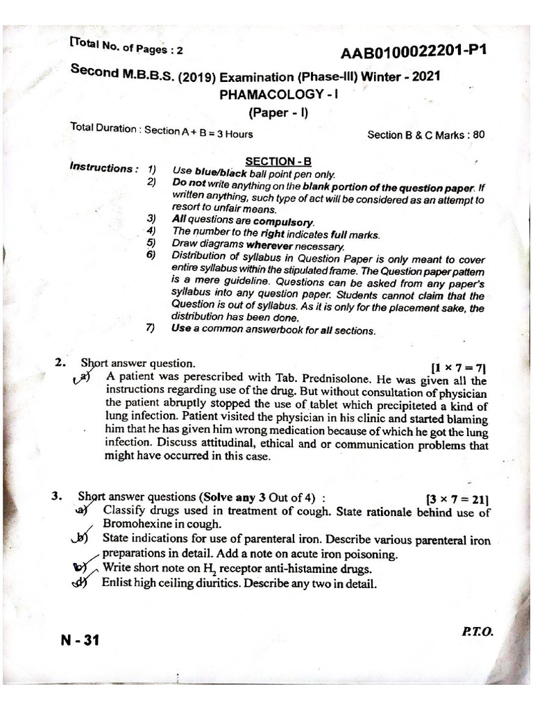 2nd Mbbs Muhs Pyqs 2021 | PDF