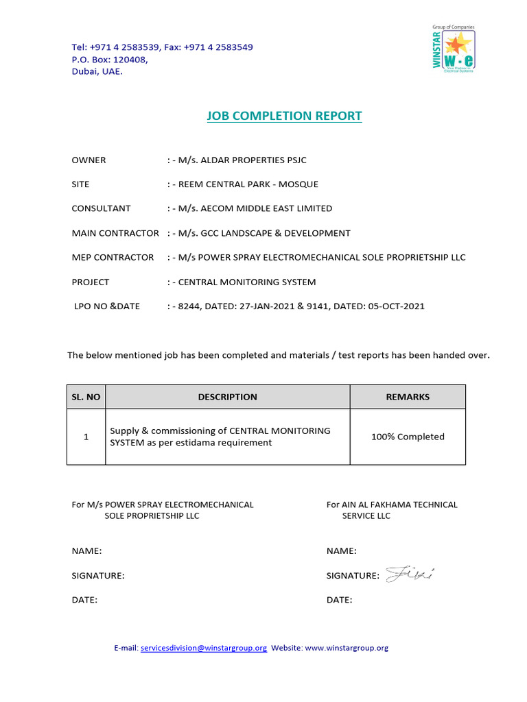 Job Completion Report | PDF