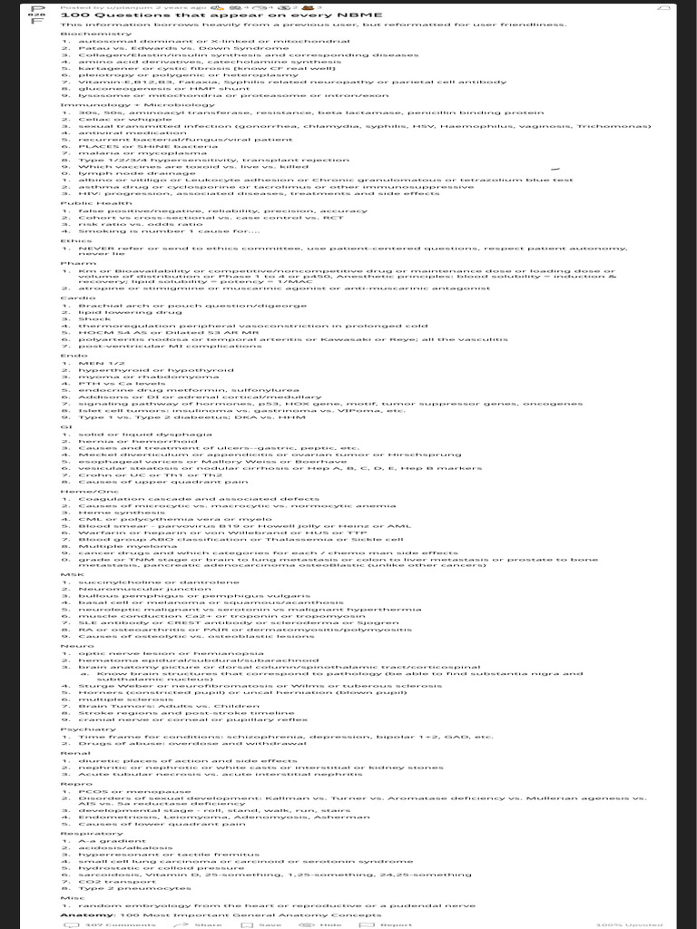 100 Questions That Appear On Every NBME Step1 | PDF | Metastasis | Lung Cancer