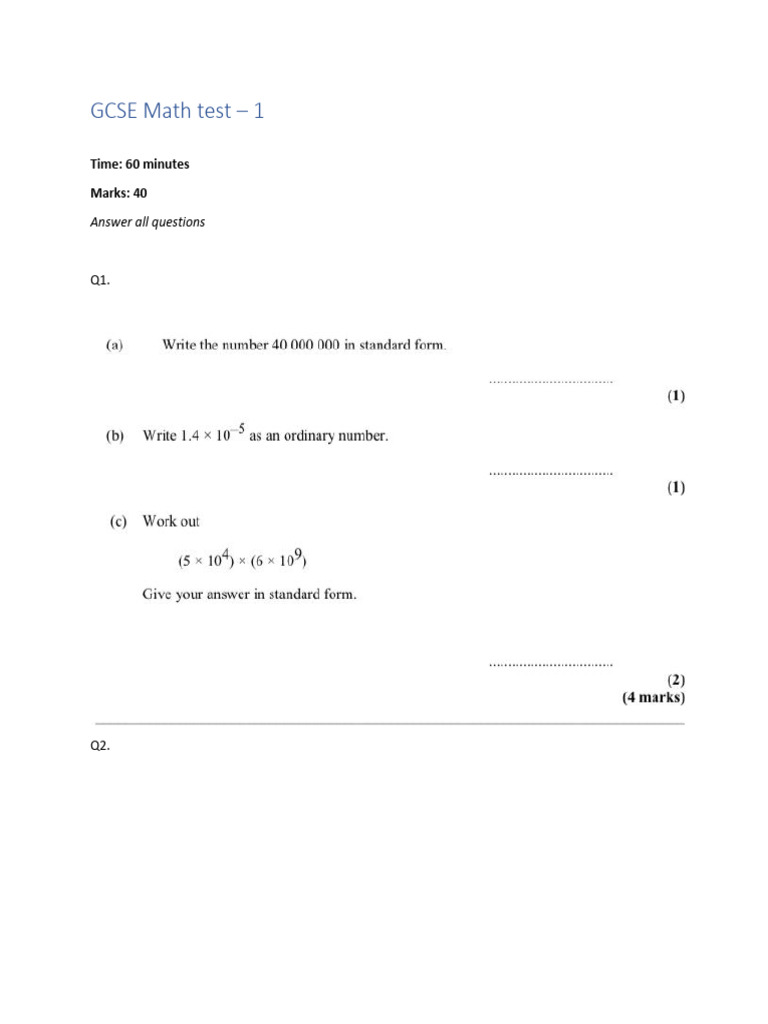 GCSE Math Test | PDF