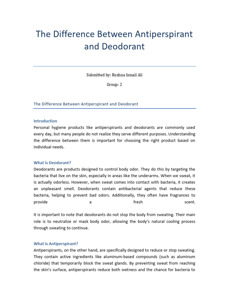 Antiperspirant vs Deodorant Explained | PDF | Odor | Perspiration