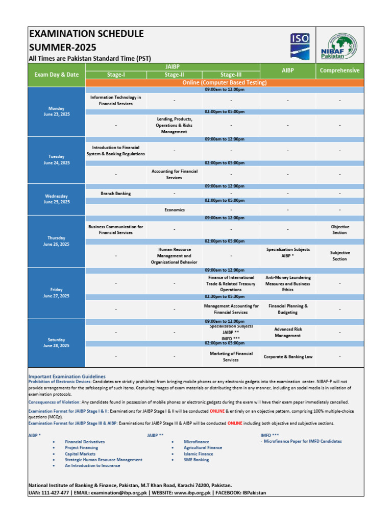ISQ Summer 2025 Examination Schedule | PDF | Accounting | Economies