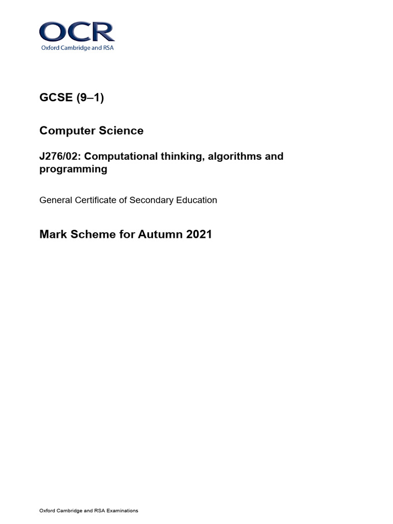 Mark Scheme Computational Thinking Algorithms and Programming | PDF ...