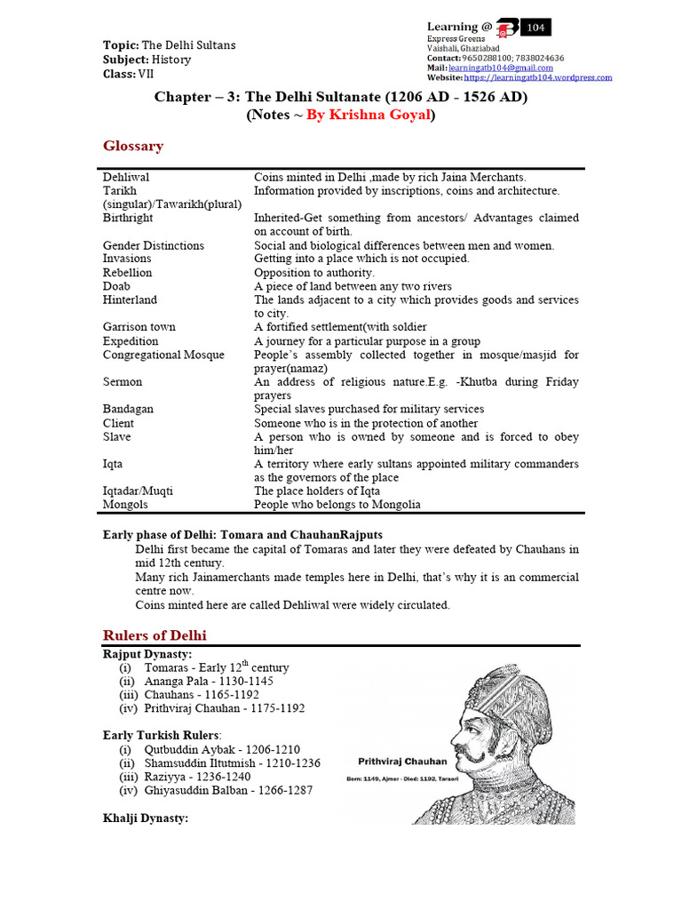 The Delhi Sultans Notes by Student Clean | PDF | Mosque | Mughal Empire
