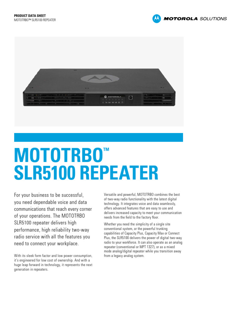 Mototrbo SLR 5000 Series Repeater Data Sheet | PDF | Hertz | Usb