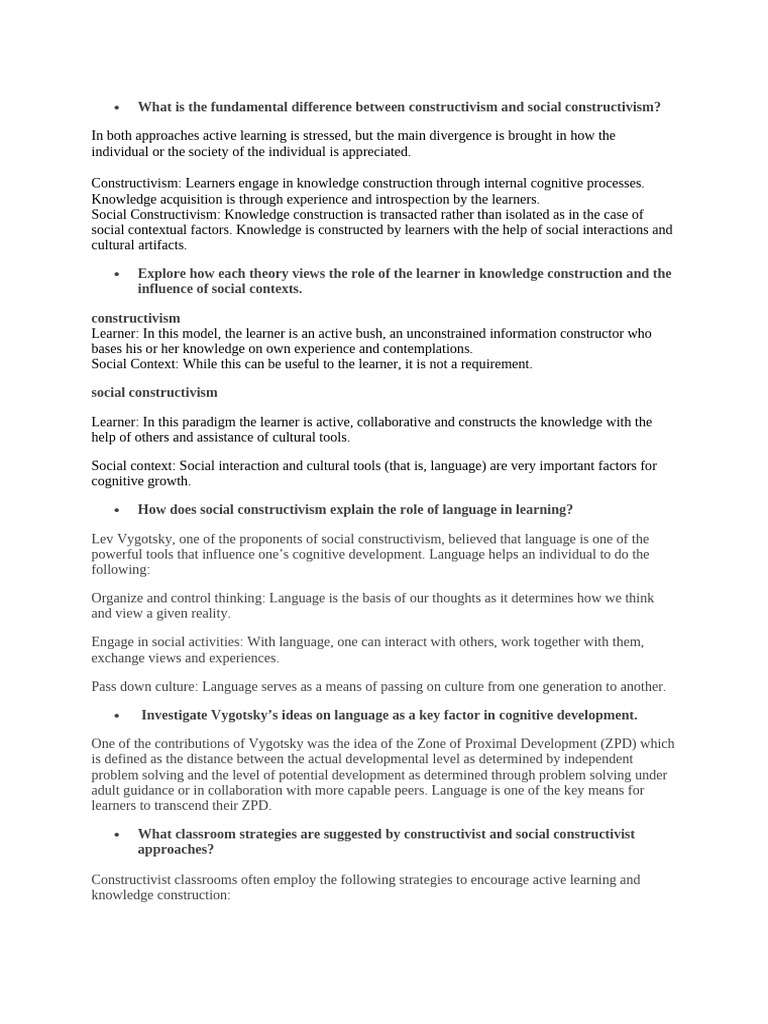 Constructivism vs. Social Constructivism | PDF | Constructivism ...