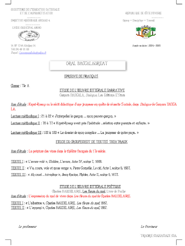 Feuille de Route Oral Bac 2025_phoenix | PDF