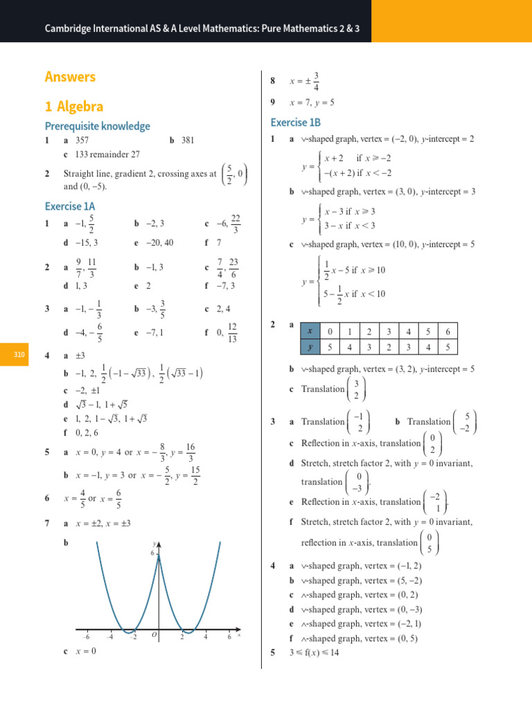 ANSWER KEY Cambridge International As A Level Mathematics Pure ...